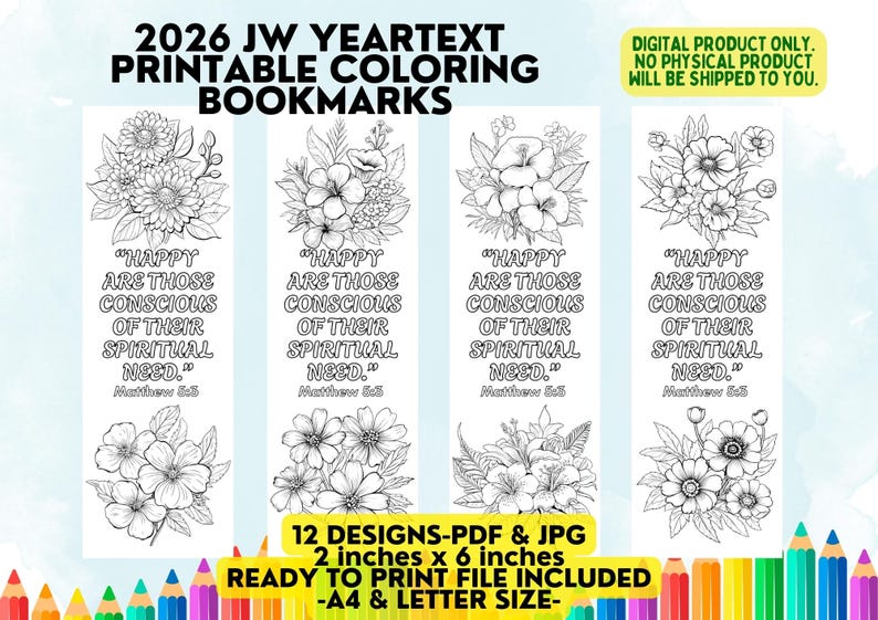 2026 JW Yeartext- JW Kids Coloring Bookmarks-matthew 5:3 (printable) - Etsy
