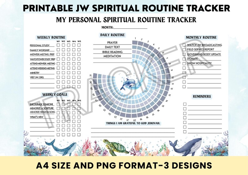 Printable-a4 Size and PNG Format JW Spiritual Routine Tracker-3 DESIGNS ...