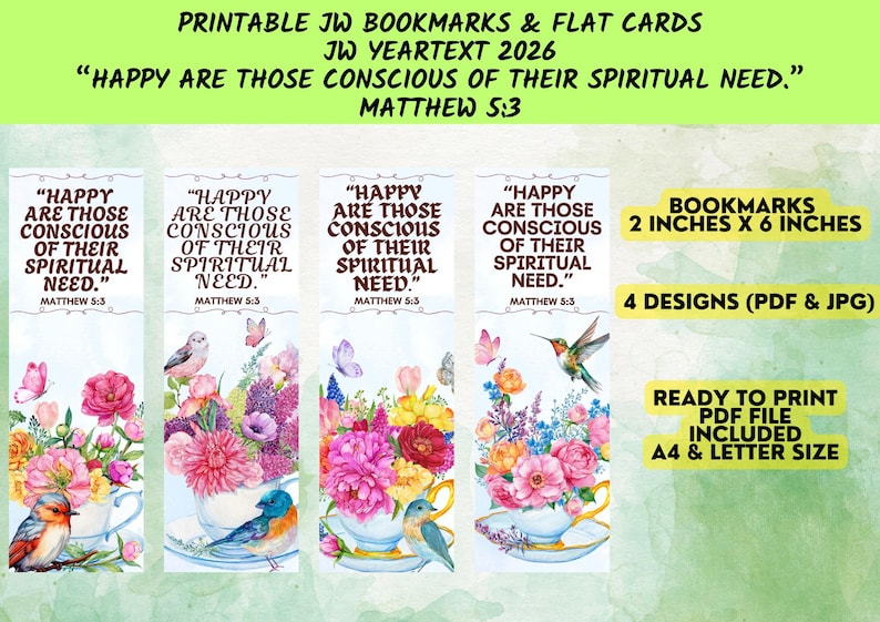 2026 JW Yeartext_jw Printable Bookmarks & Flat Cards_matthew 5:3 - Etsy