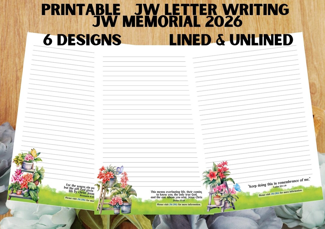 JW Memorial 2026 Printable Stationery Set: Floral Designs_jw Letter ...