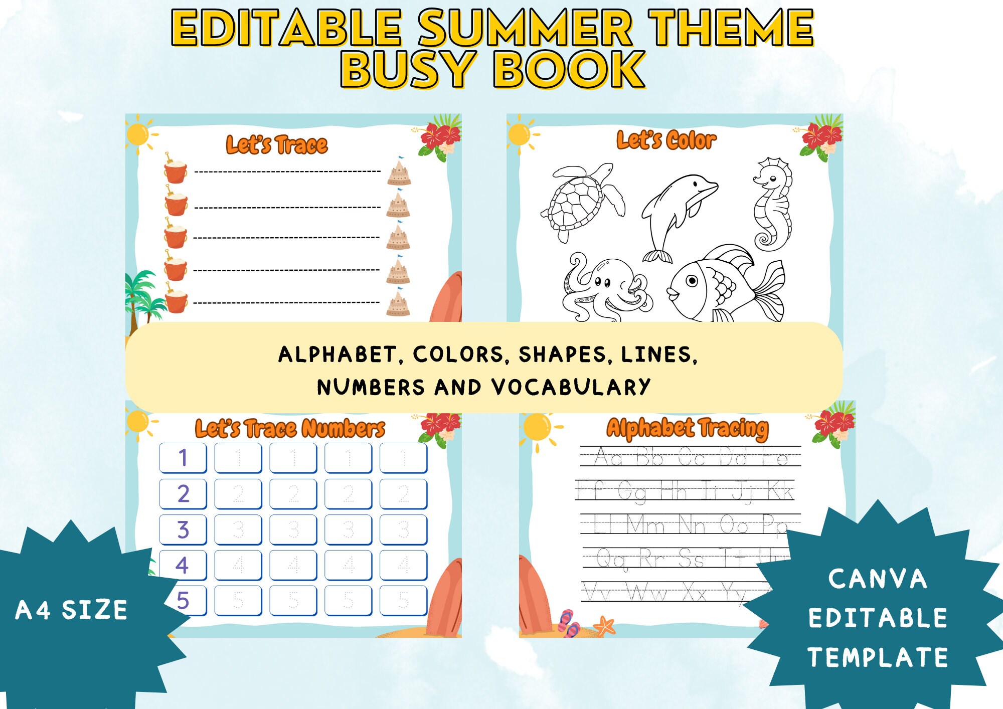 Editable Summer Theme Busy Book educational Book for Toddlers and Kids ...