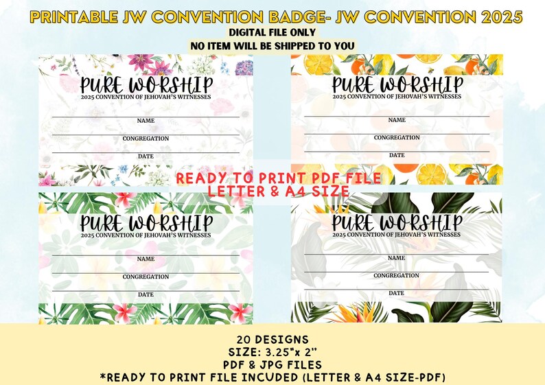 2025 JW Convention Badge: Floral Name Card Designs (JPG & PDF) - Etsy