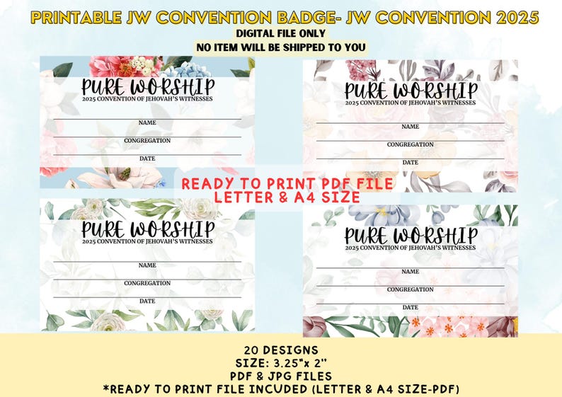 2025 JW Convention Badge: Floral Name Card Designs (JPG & PDF) - Etsy
