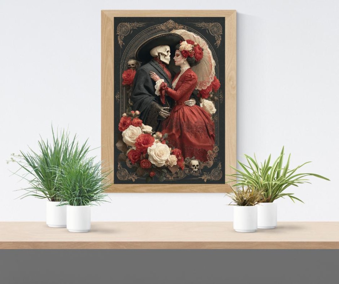 Gothic Skeleton Couple Wall Art: Romantic Day of the Dead Poster Print ...