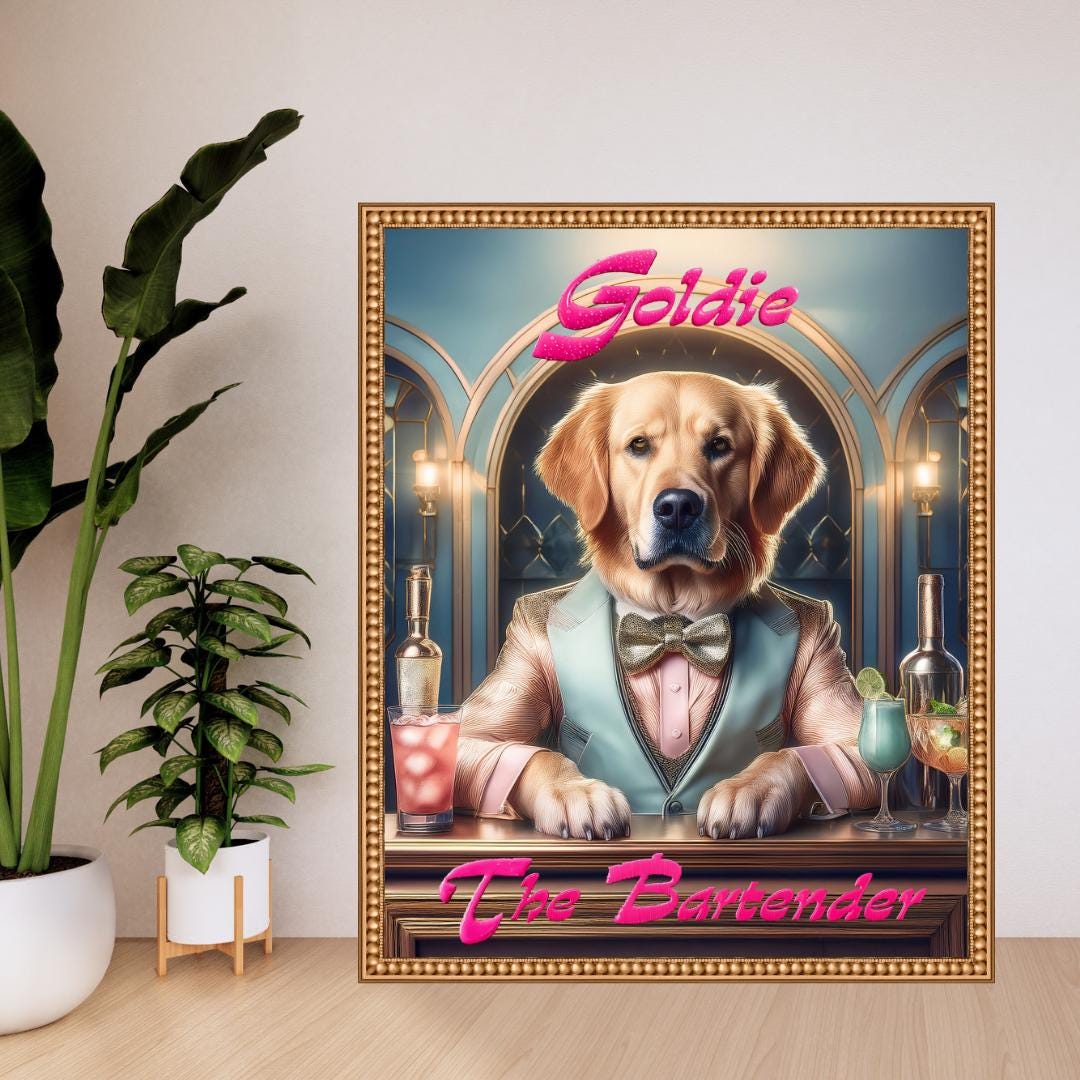 Custom Dog Bartender Art Deco Poster: Personalized Pet Speakeasy Decor ...