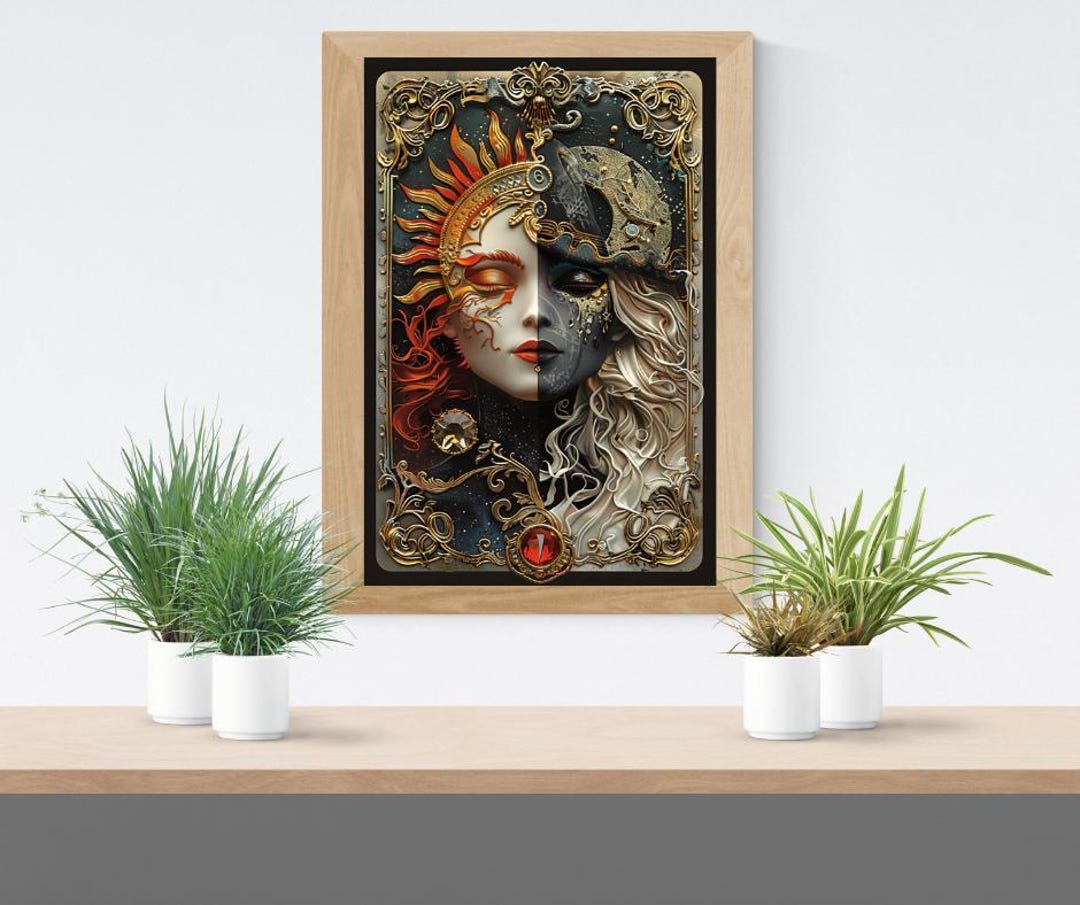 Sun and Moon Goddess Art Print: Mystical Celestial Wall Decor, Spooky ...