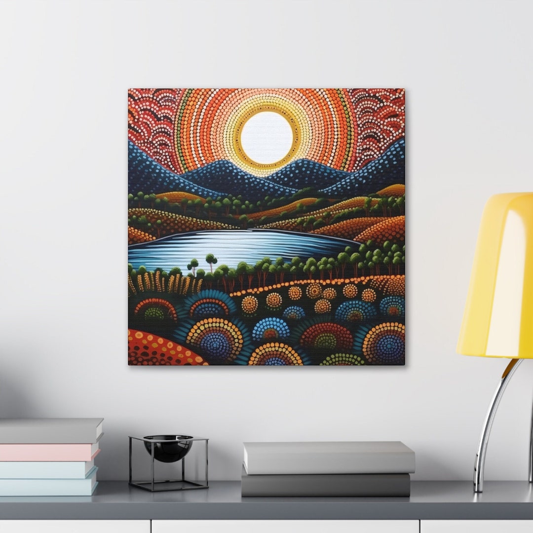 Aboriginal Canvas, Aboriginal Sunrise Landscape, Indigenous Art ...