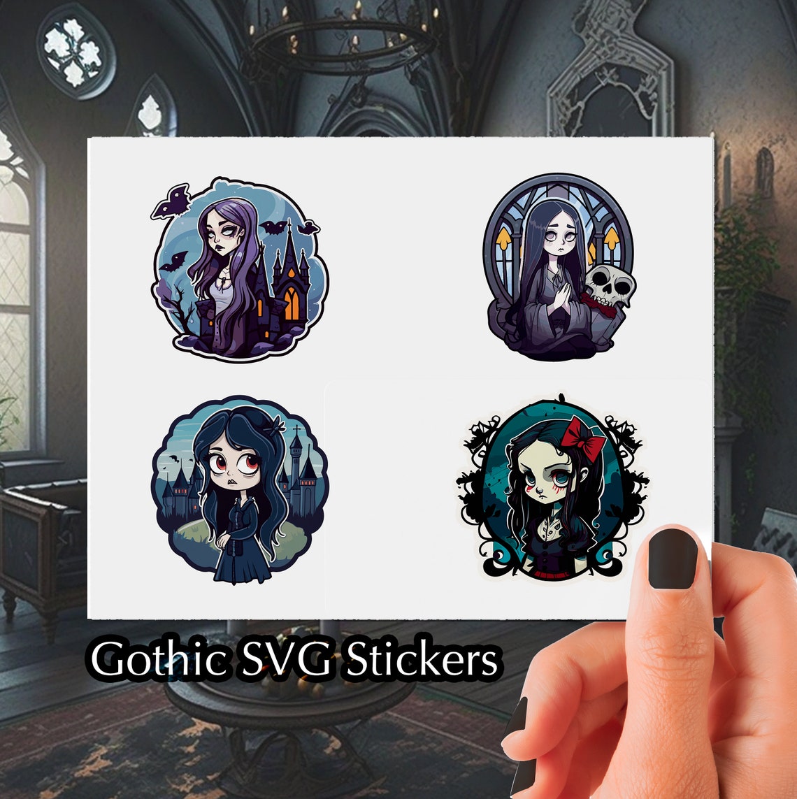Gothic Girl SVG Sticker Bundle Set of 4 Dark and Mysterious Designs SVG ...