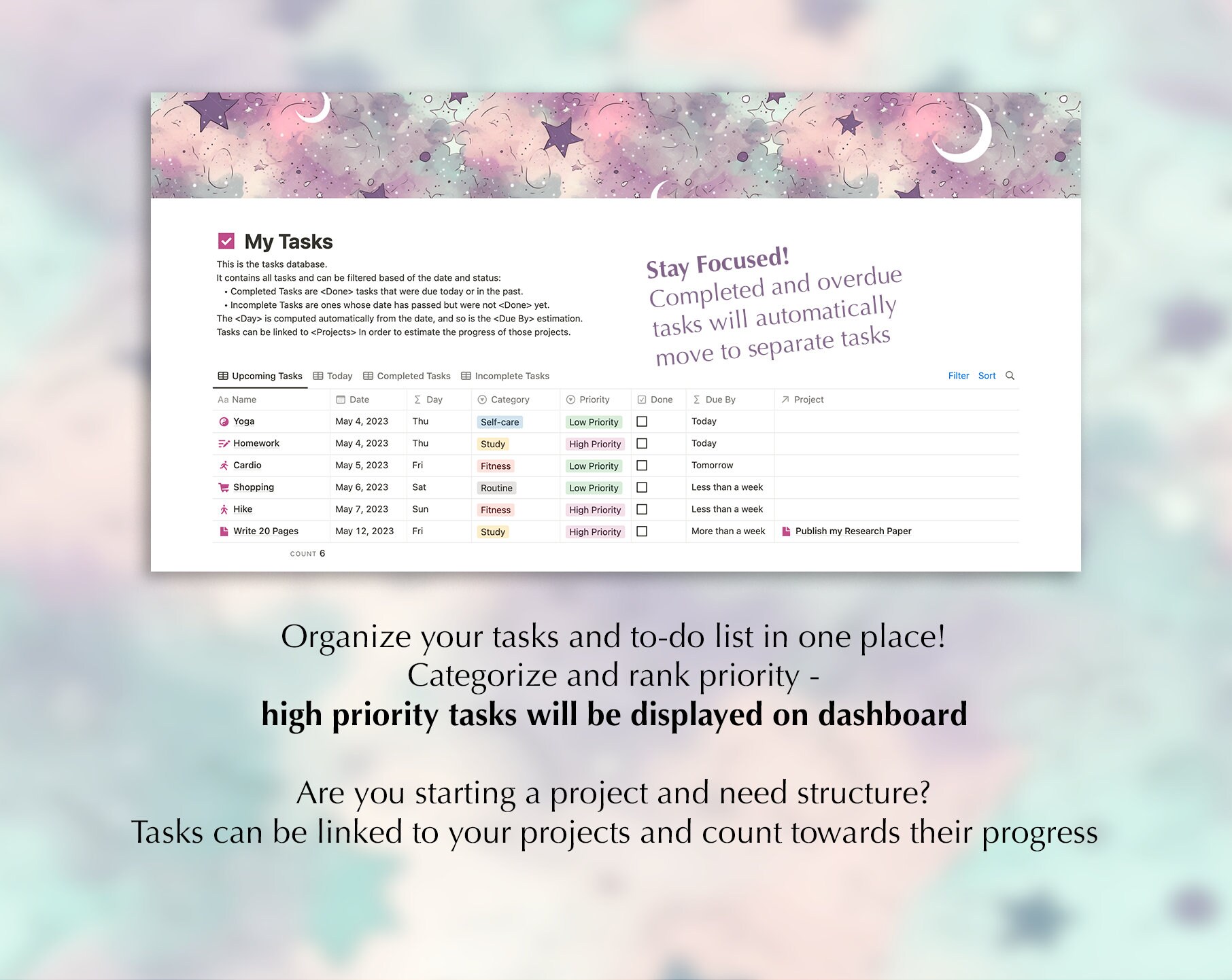 Pastel Galaxy Notion Template Functional All-in-one Aesthetic - Etsy