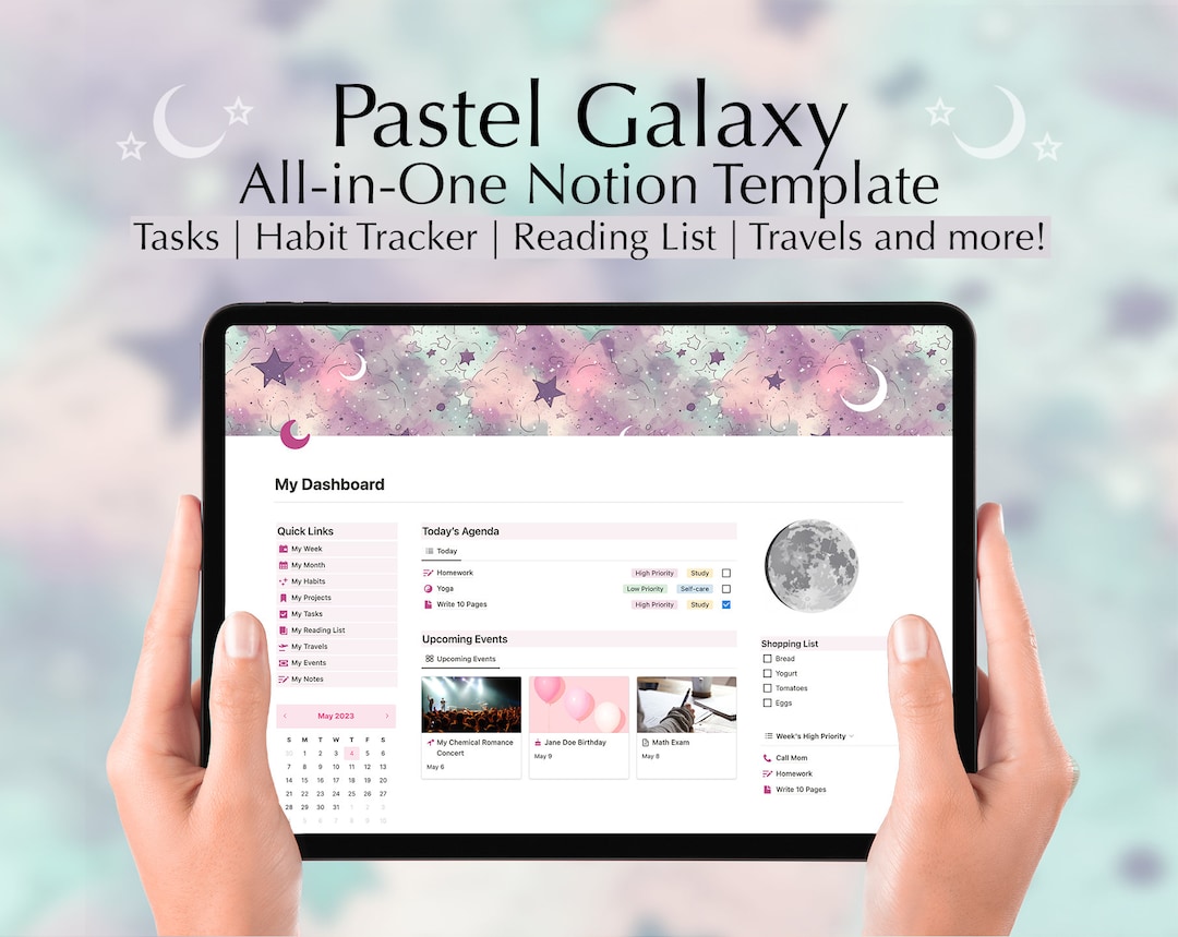 Pastel Galaxy Notion Template, Functional All-in-one Aesthetic Template ...