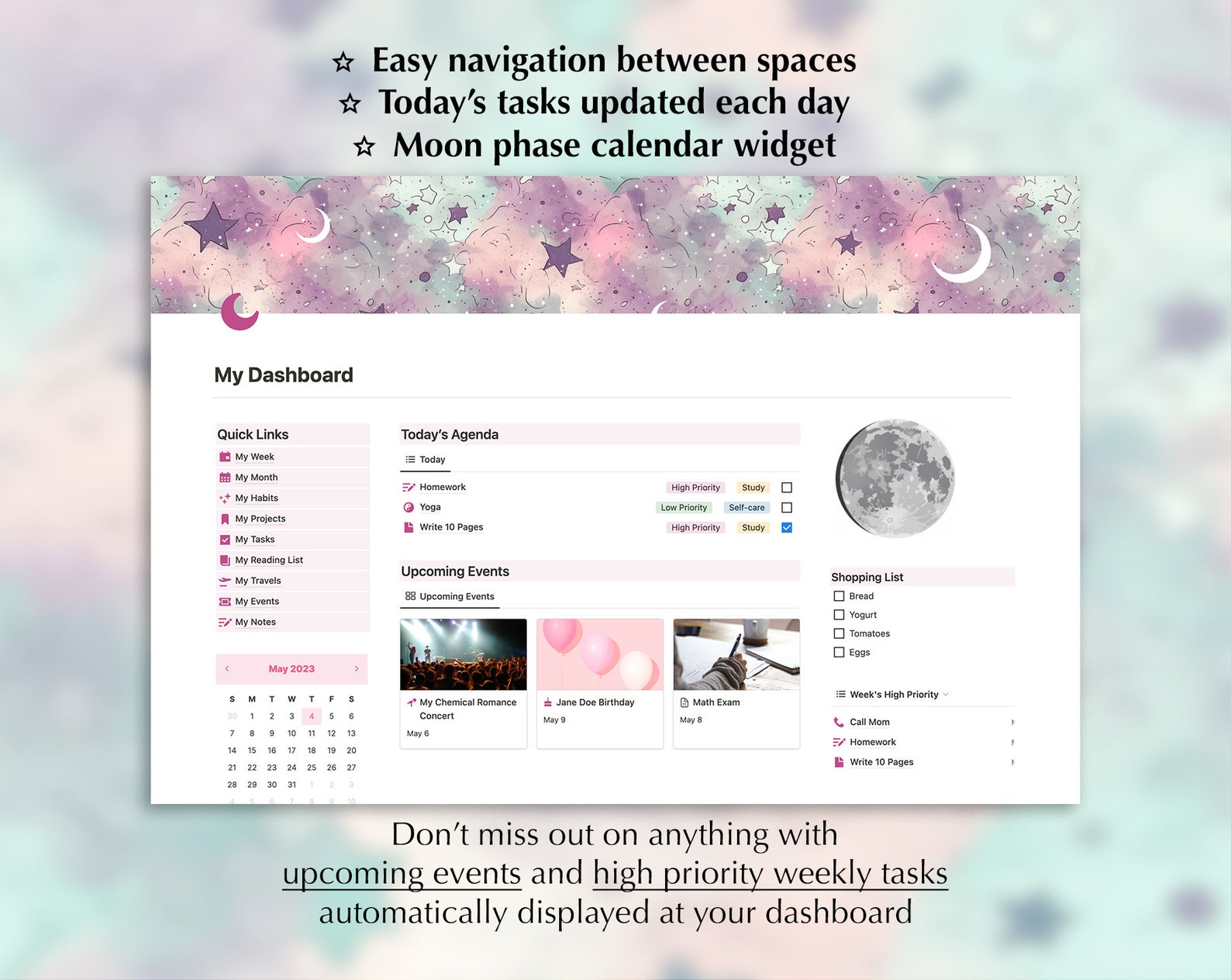 Pastel Galaxy Notion Template, Functional All-in-one Aesthetic Template ...