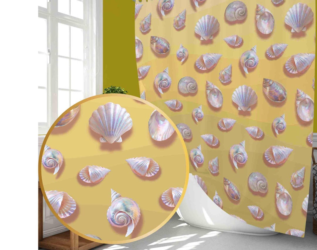 Seashell Shower Curtain Coastal Holographic Beach Bathroom Decor ...
