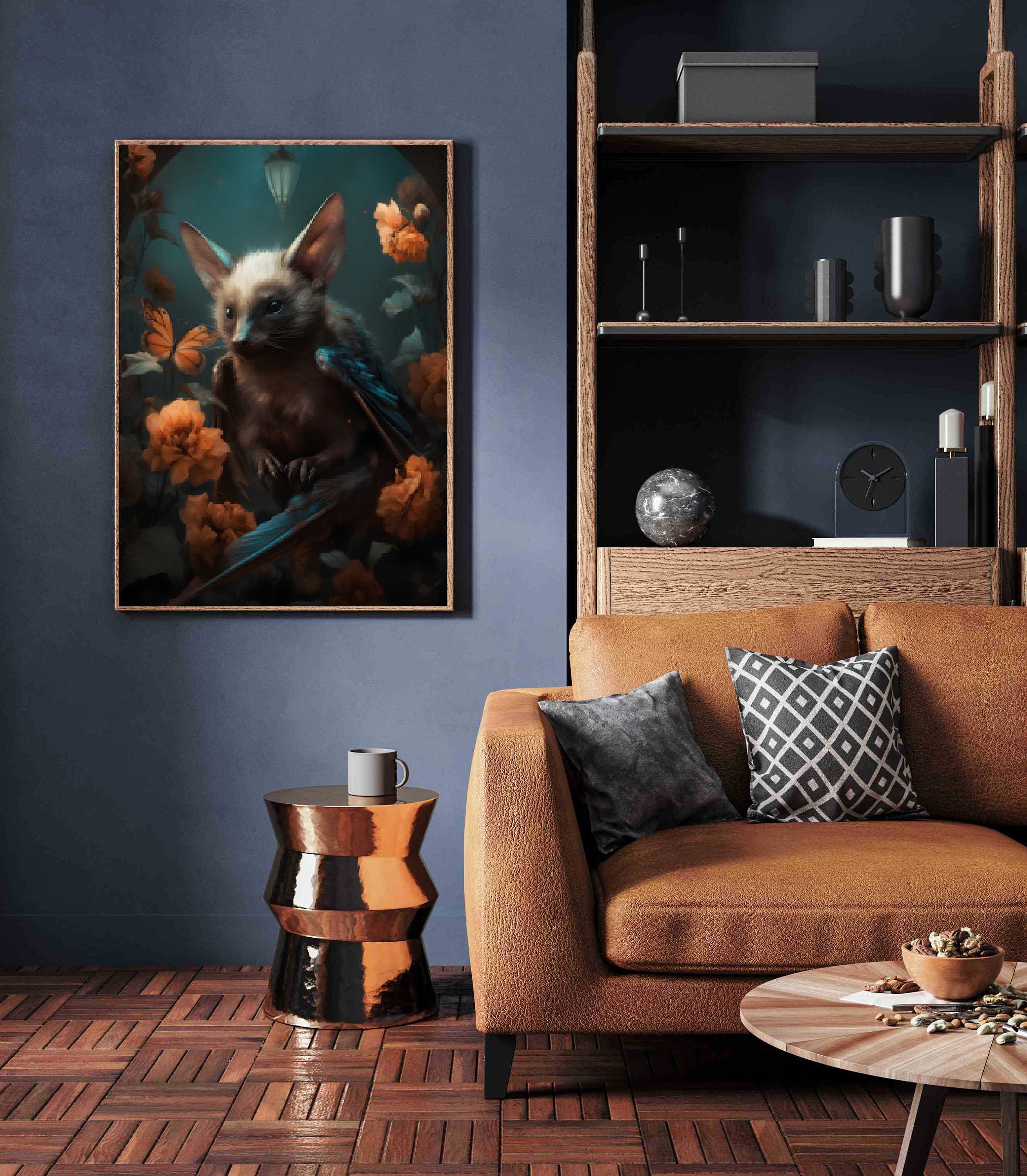 Vintage Bat Painting Bat Floral Wall Art Dark Academia Decor Moody ...