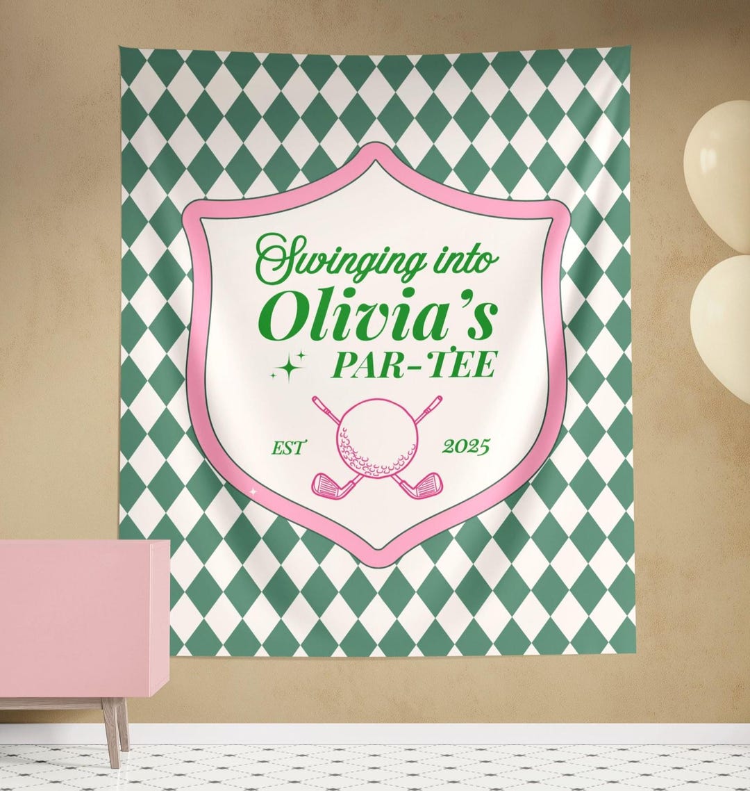 Golf Par-tee Banner Custom Golf Party Sign Green Pink Tapestry ...