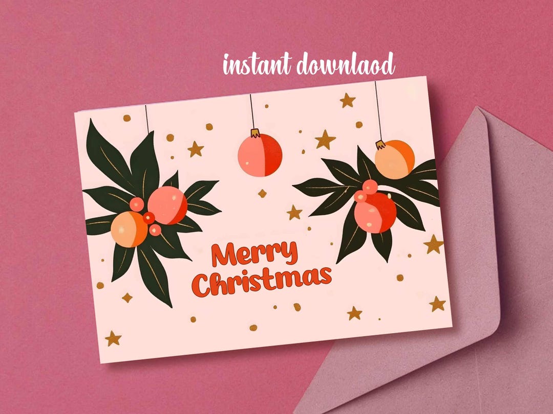 Digital Christmas Card Printable Season Greeting Postcard Merry Xmas ...