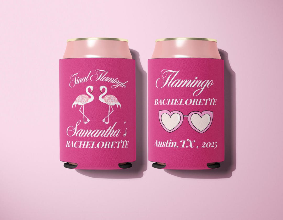 Flamingo Bachelorette Can Cooler Last Flamingle Pink Party Decor Bride ...
