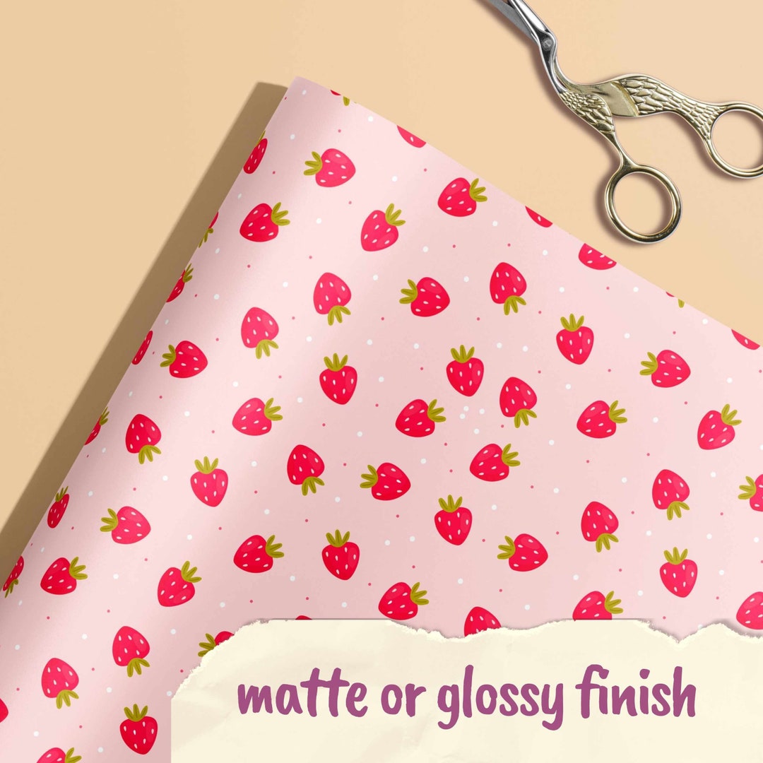Preppy Wrapping Paper Roll Cute Gift Wrap Sheet Pink Strawberry ...