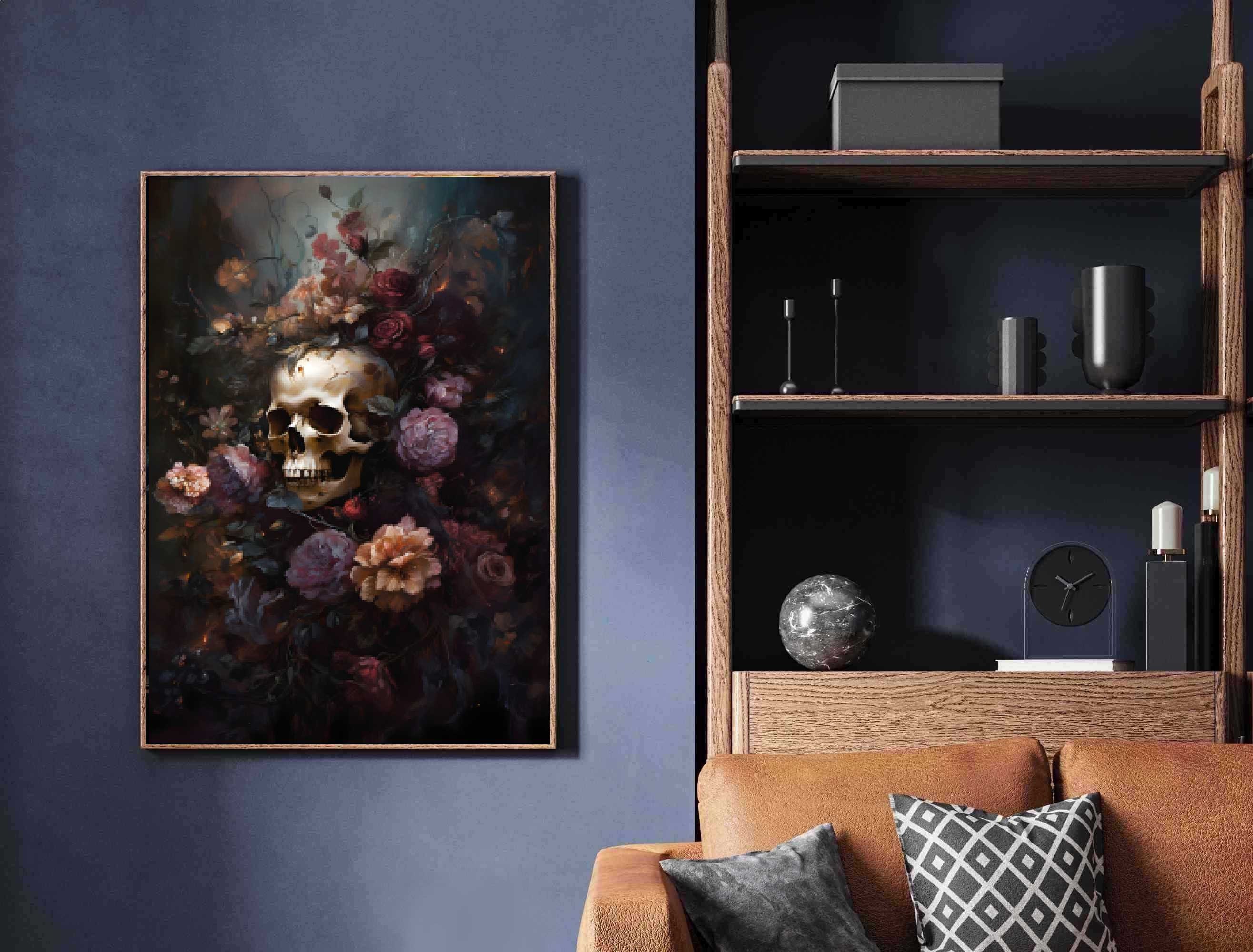 Skull and Flowers Painting Vintage Scull Digital Print Dark Academia ...