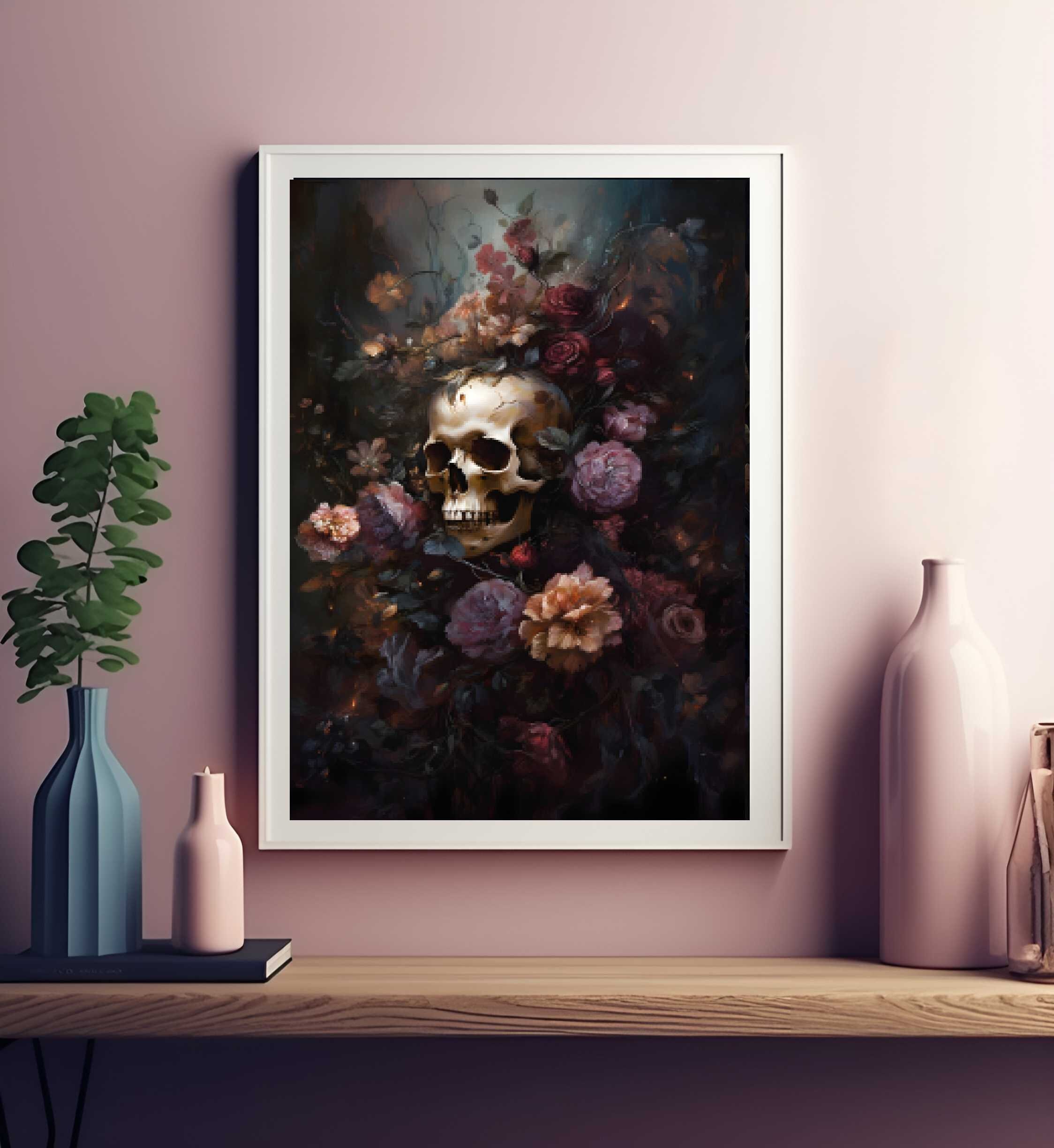 Skull and Flowers Painting Vintage Scull Digital Print Dark Academia ...