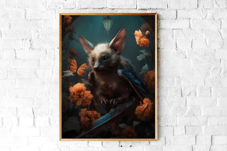 Vintage Bat Painting Bat Floral Wall Art Dark Academia Decor Moody ...