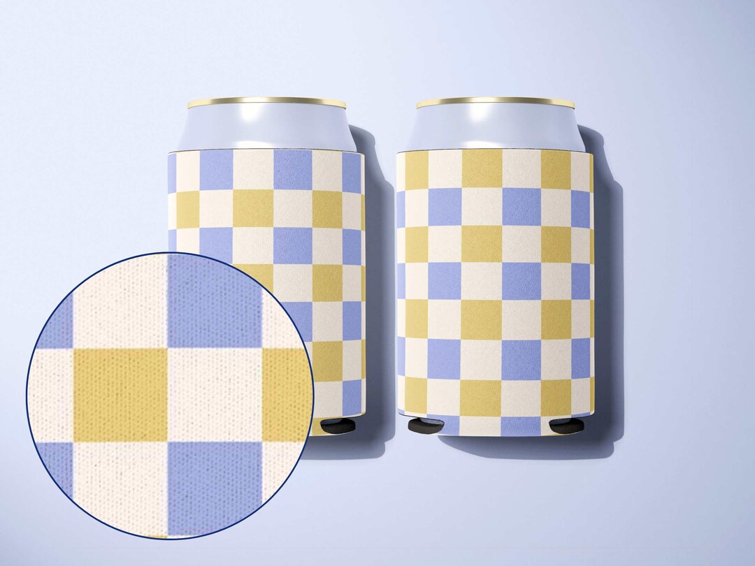 Retro Checkerboard Slim Can Cooler Blue Drink Sleeve for Girl Beach ...
