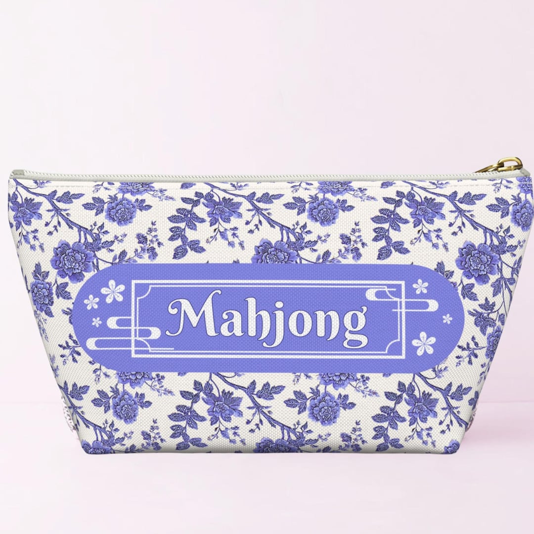Mahjong Coin Purse Blue Toile Mahjong Accessory Bag With Zip Closure ...