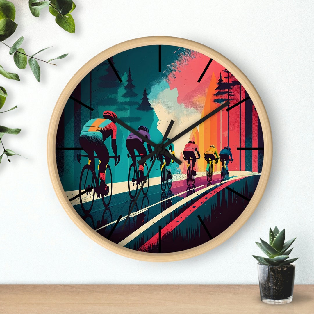 Road Cycling Racing Wall Clock Cycling Road Race Vibrant Cycling Art ...