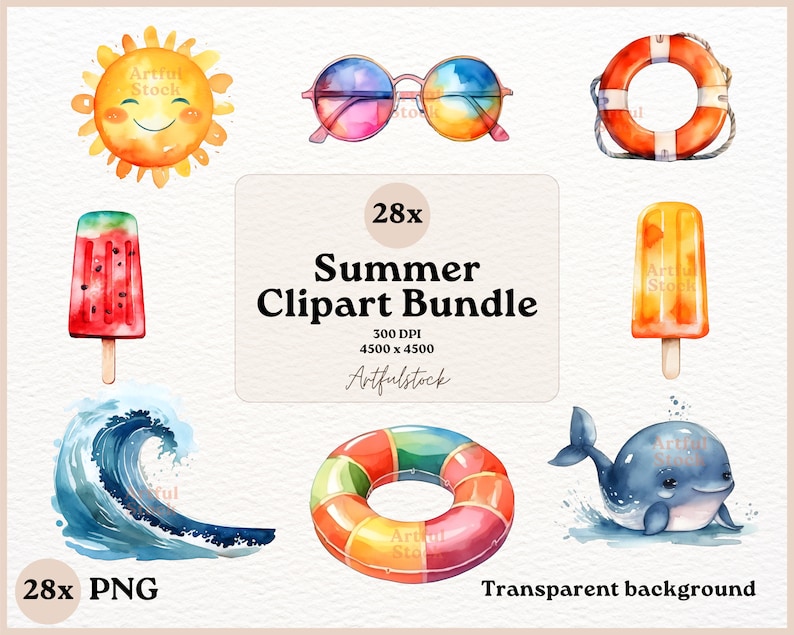 Summer Clipart Watercolor Summer Clipart Beach Clipart - Etsy