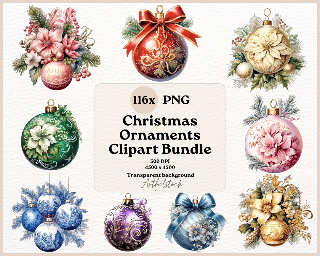 Watercolor Christmas Ornaments Clipart, Christmas Decoration, Christmas ...