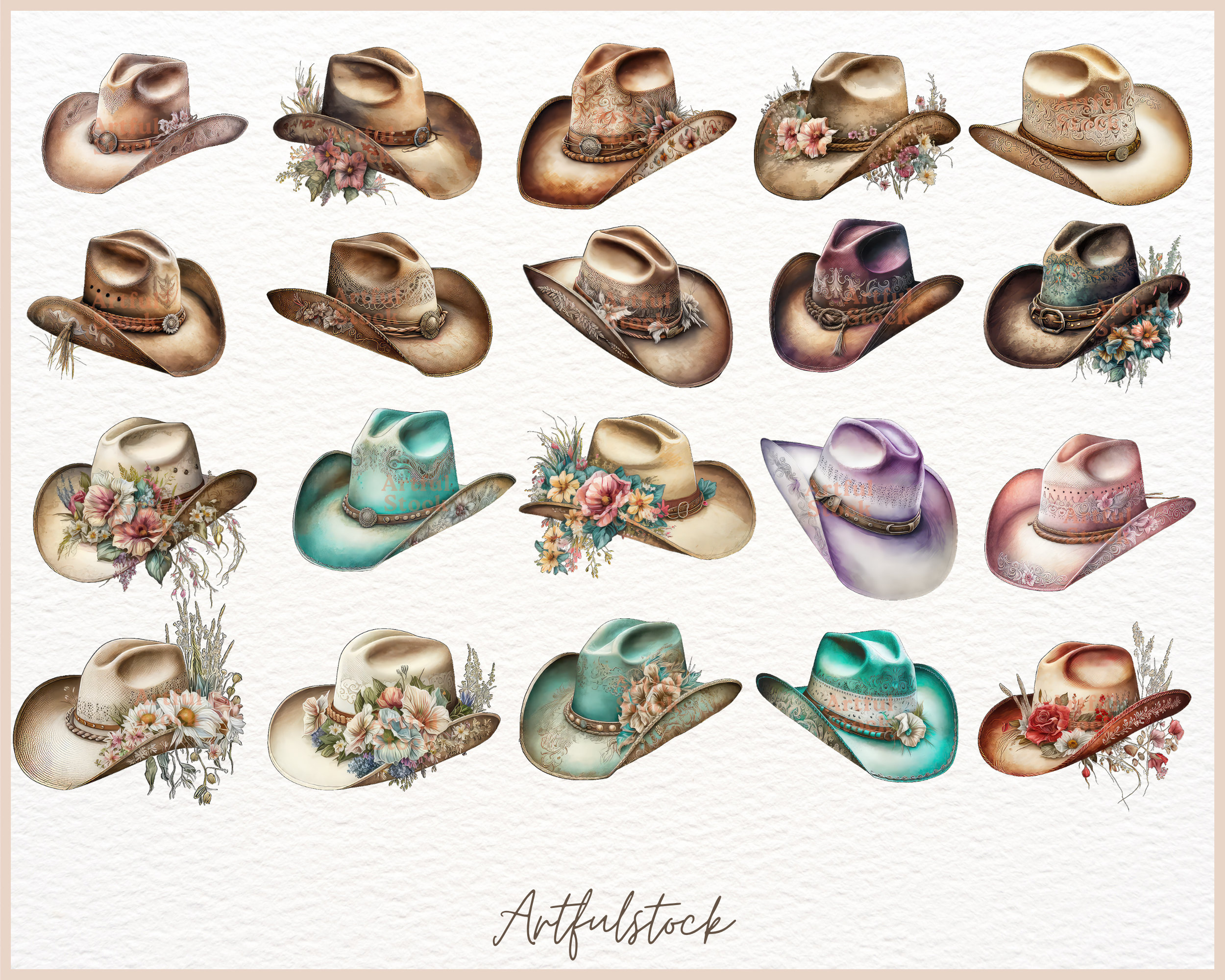 Cowgirl Hat Clipart, Watercolor Cowboy Hat, Rodeo Hat Illustration ...