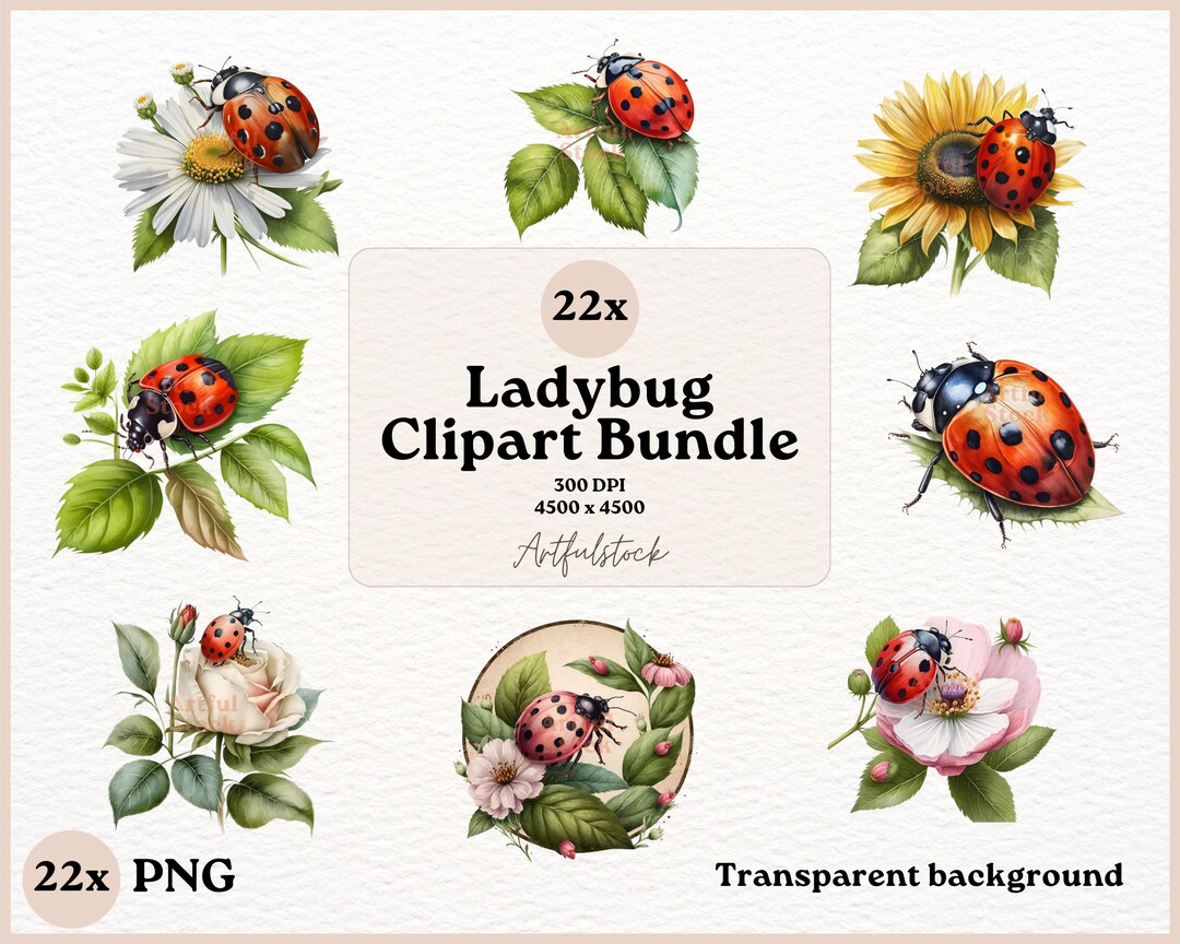 Ladybug Clipart, Watercolor Ladybug Clipart, Gardening Clipart, Spring ...