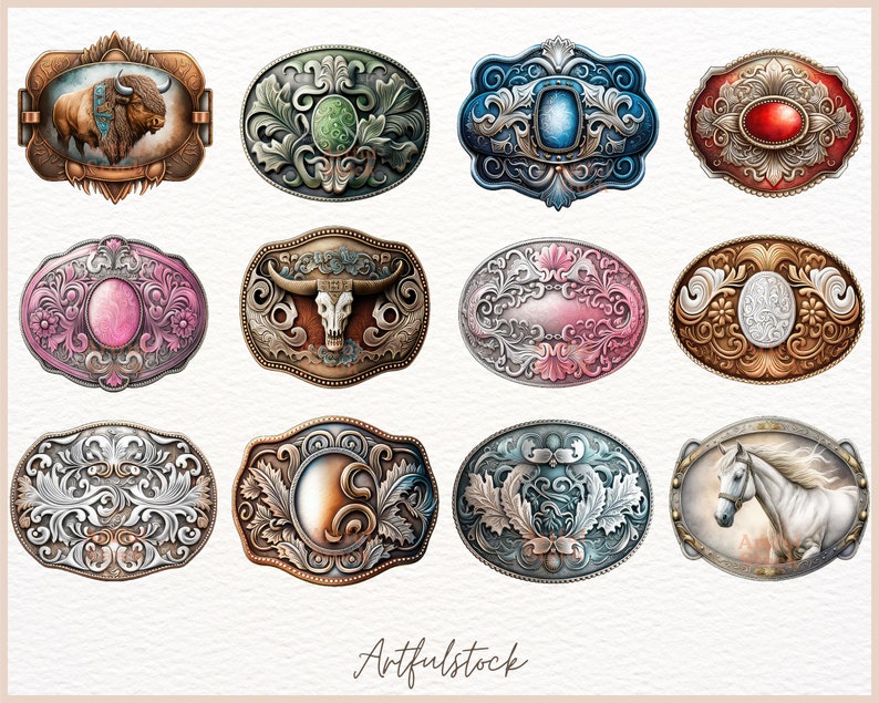 Watercolor Western Belt Buckle Clipart Digital PNG 300DPI - Etsy