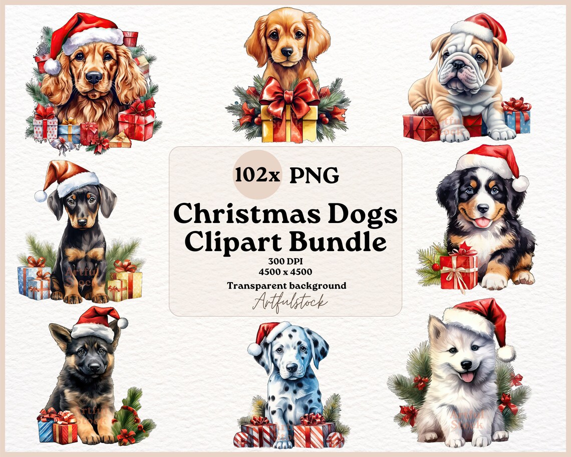Christmas Dog Clipart PNG, Watercolor Santa Dog, Dog Clipart, Dog ...