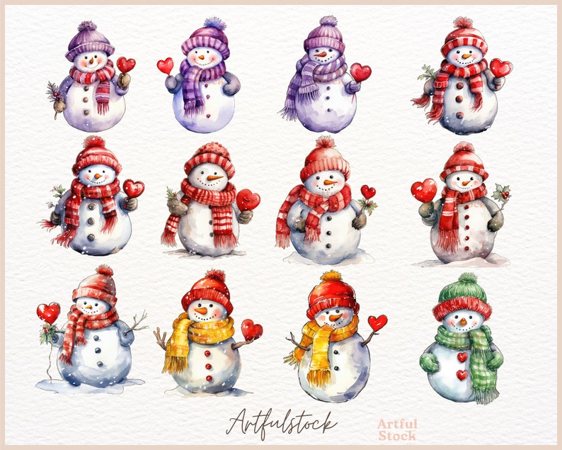 Snowman With Hearts Clipart, Snowman Clipart, Christmas Clipart, Love ...