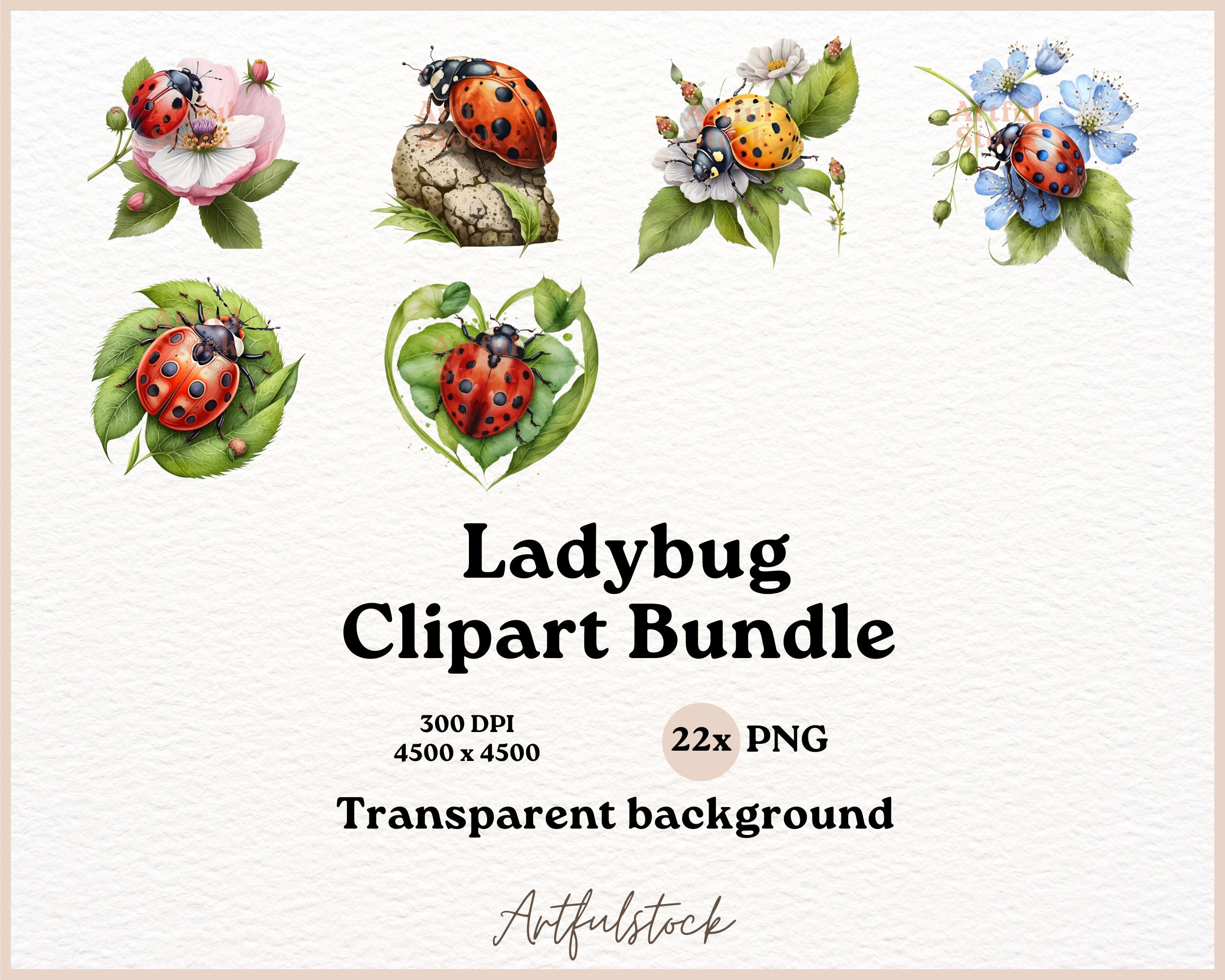 Ladybug Clipart, Watercolor Ladybug Clipart, Gardening Clipart, Spring ...