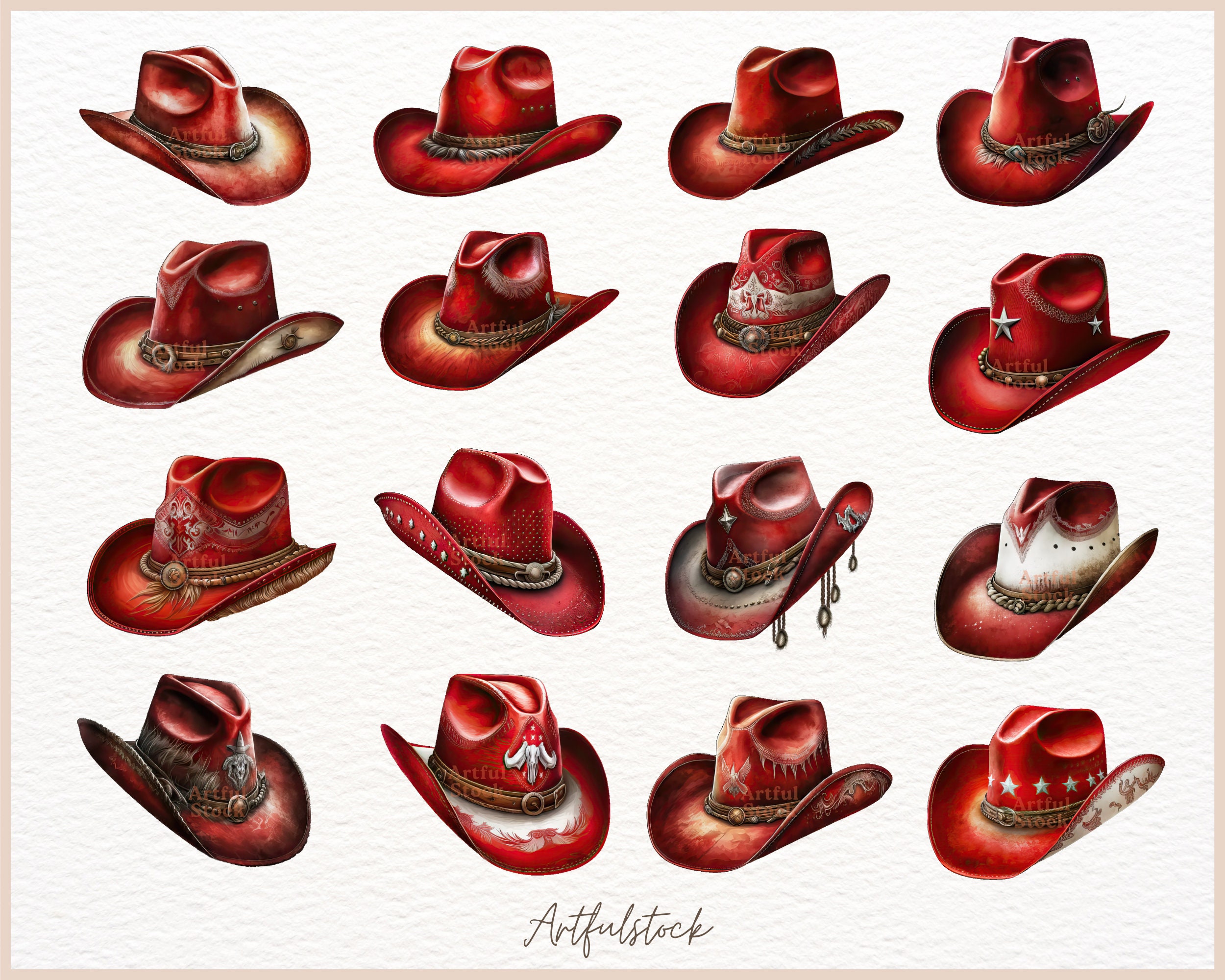 Red Cowboy Hat Clipart, Cowboy Hat Clipart, Watercolor Cowboy Hat ...