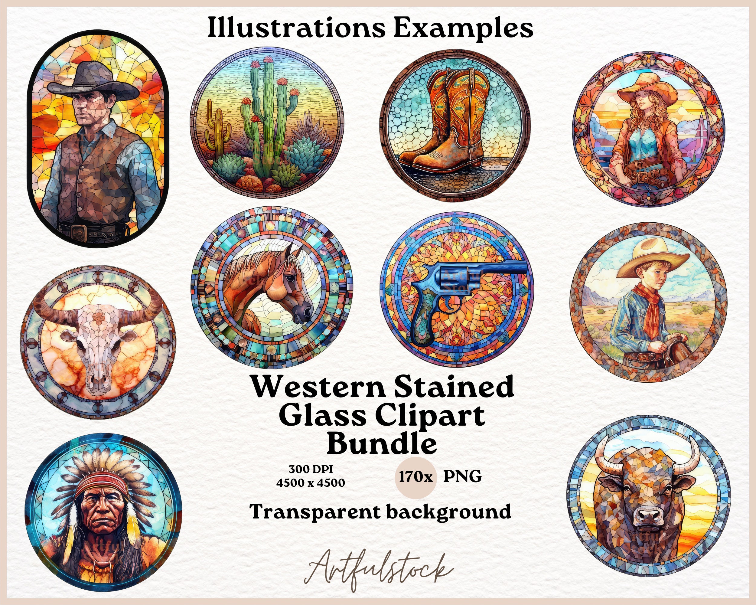 Western Stained Glass Clipart 170 Western Stained Glass - Etsy