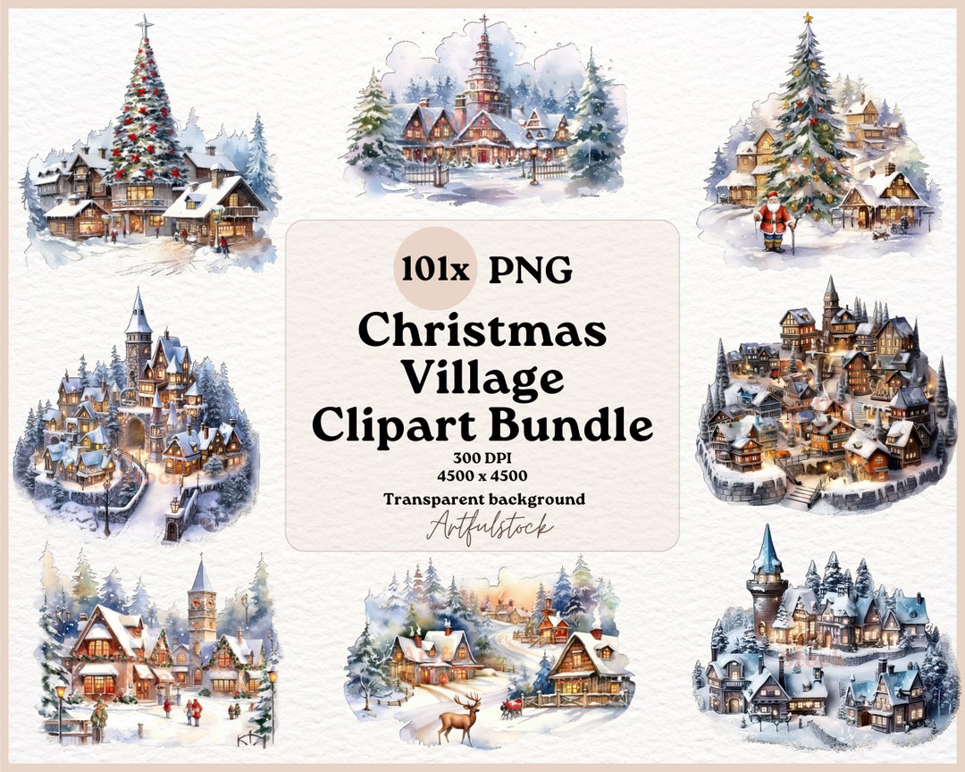 Watercolor Christmas Village Clipart Christmas Village - Etsy