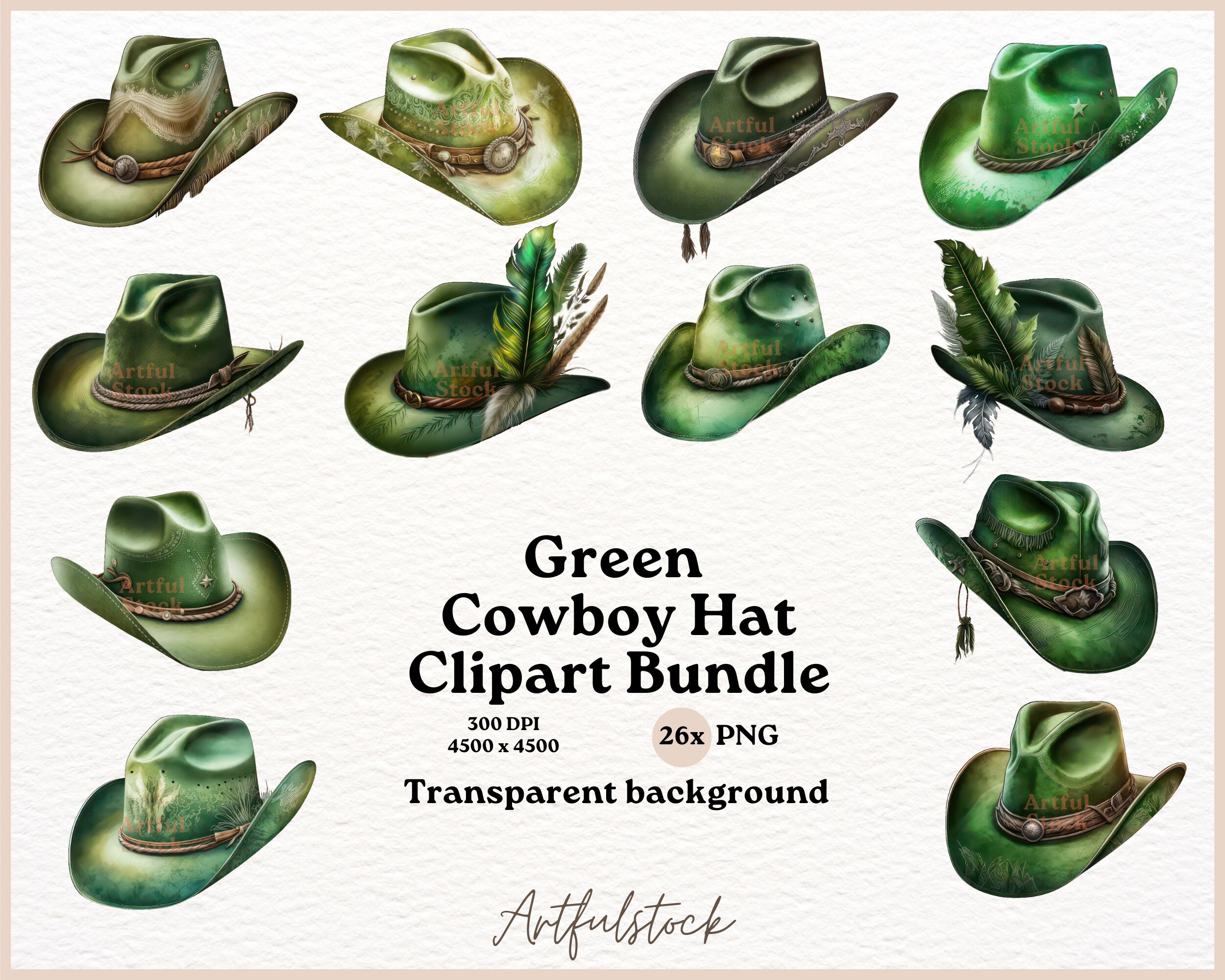 Green Cowboy Hat Clipart, Cowboy Hat Clipart, Watercolor Cowboy Hat ...