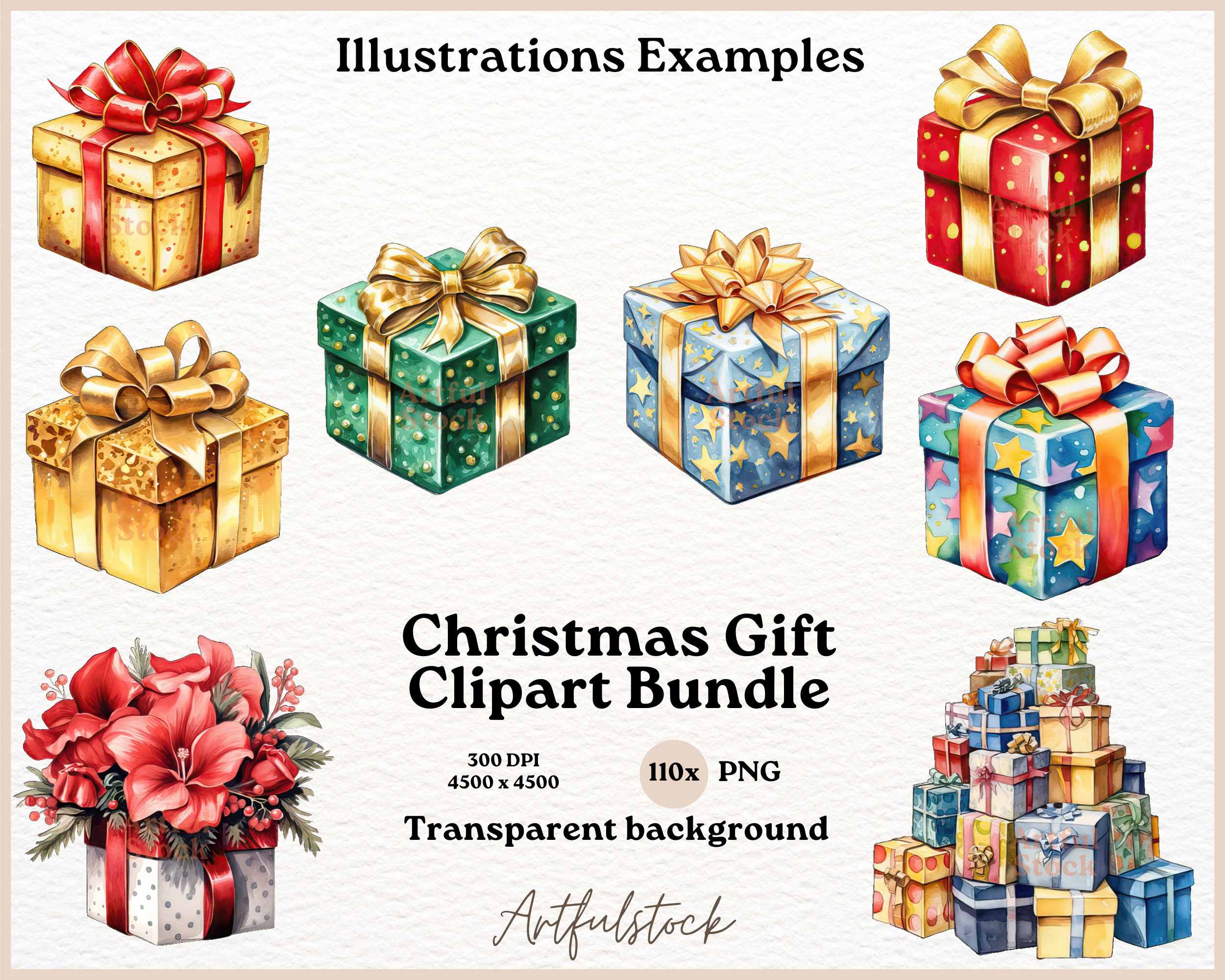 Christmas Gift Clipart, Christmas Present Clipart, Watercolor Christmas ...