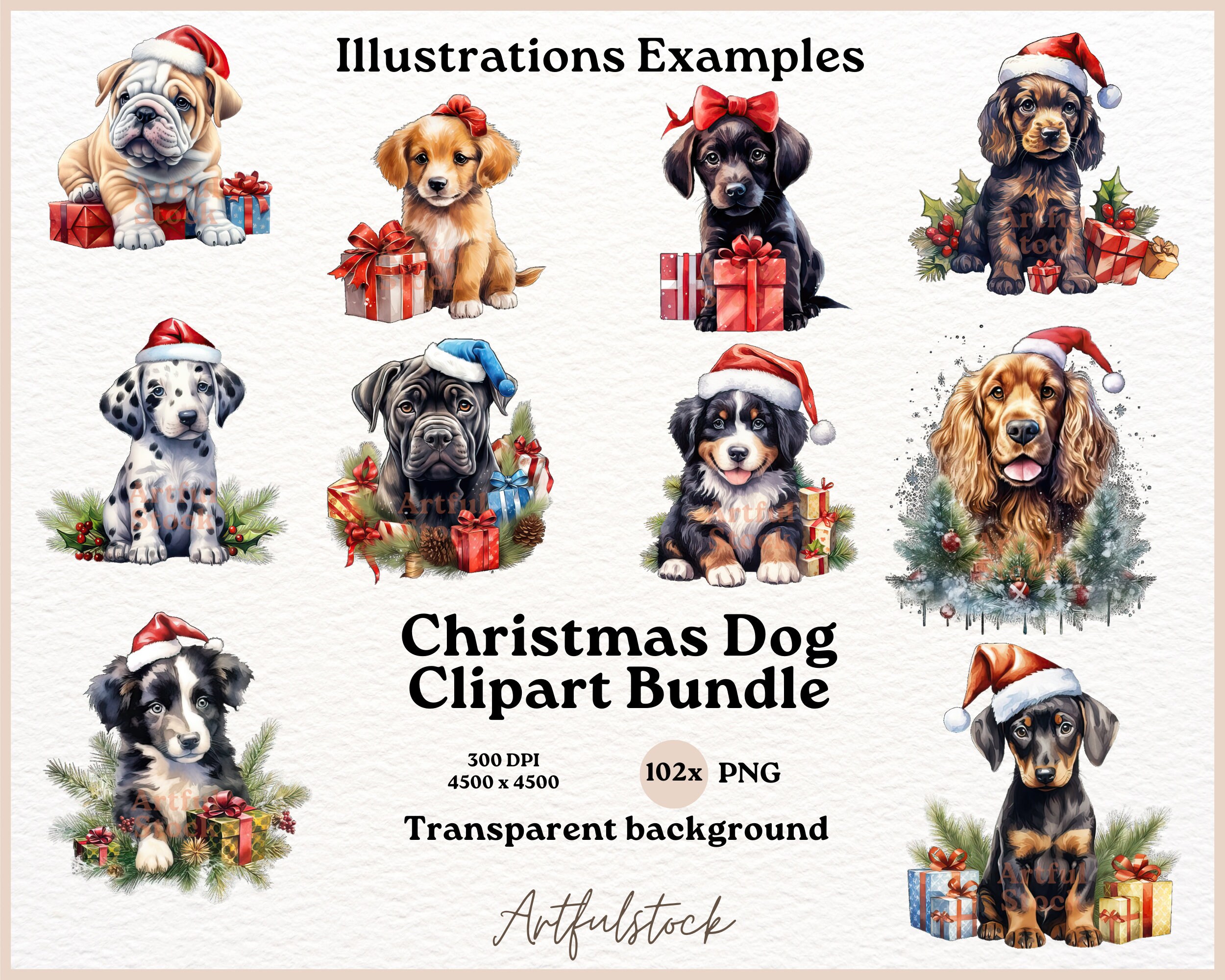 Christmas Dog Clipart PNG, Watercolor Santa Dog, Dog Clipart, Dog ...