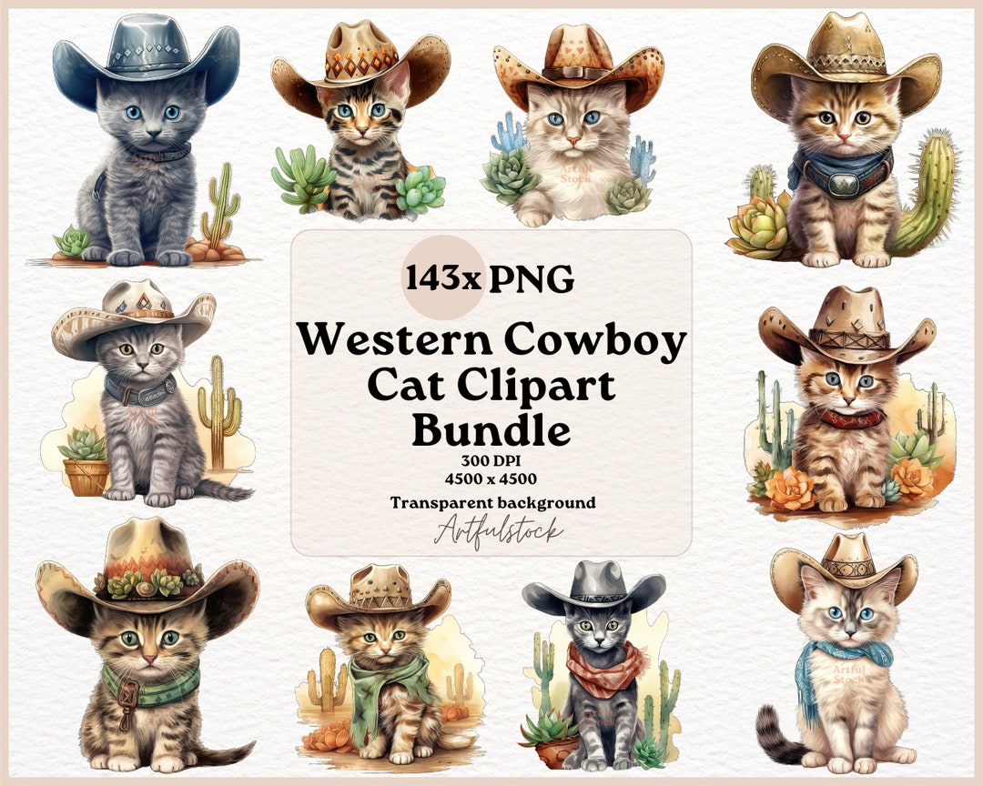 Western Cowboy Cat Clipart, PNG Western Clipart, Western Clipart ...