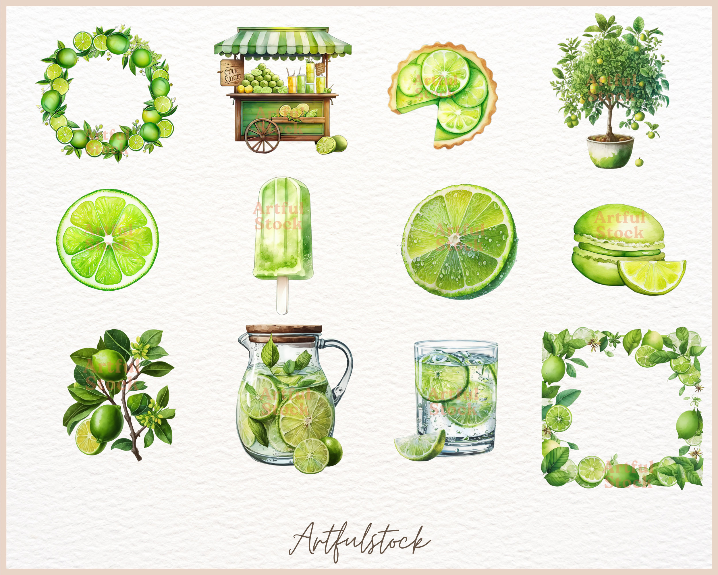 Lime Clipart, Watercolor Lime Clipart, Citrus Fruit Clipart, Limes ...