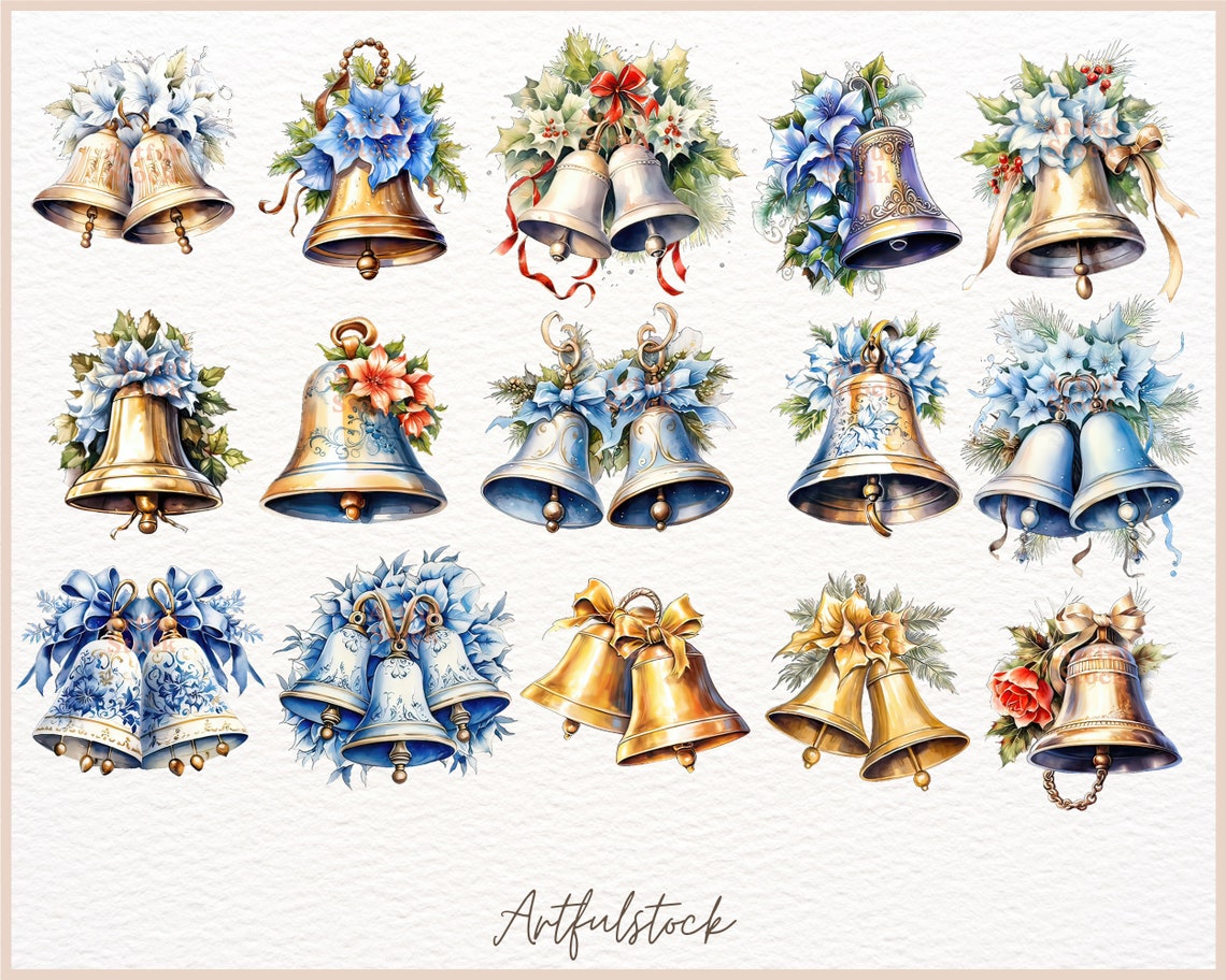 25 Watercolor Christmas Bells Clipart, Christmas Clipart, Christmas ...