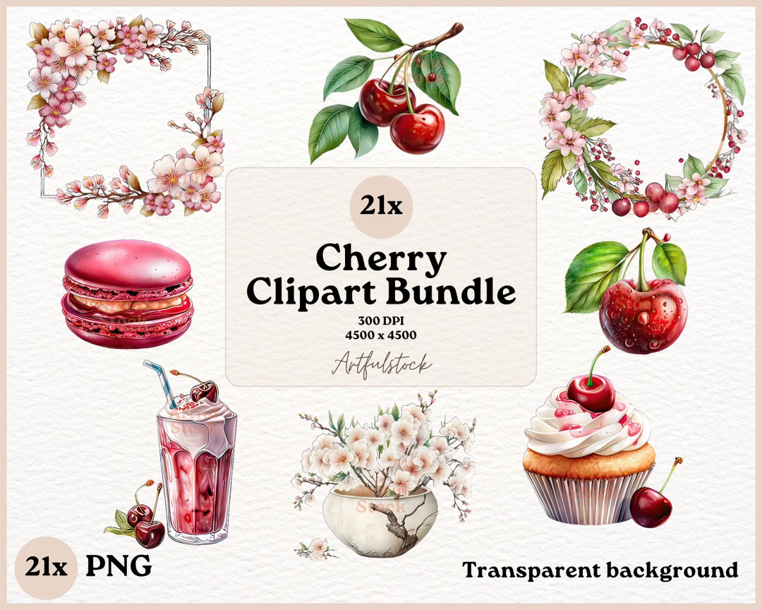 Watercolor Cherry Clipart, Fruit Clipart, Digital PNG, 300DPI ...