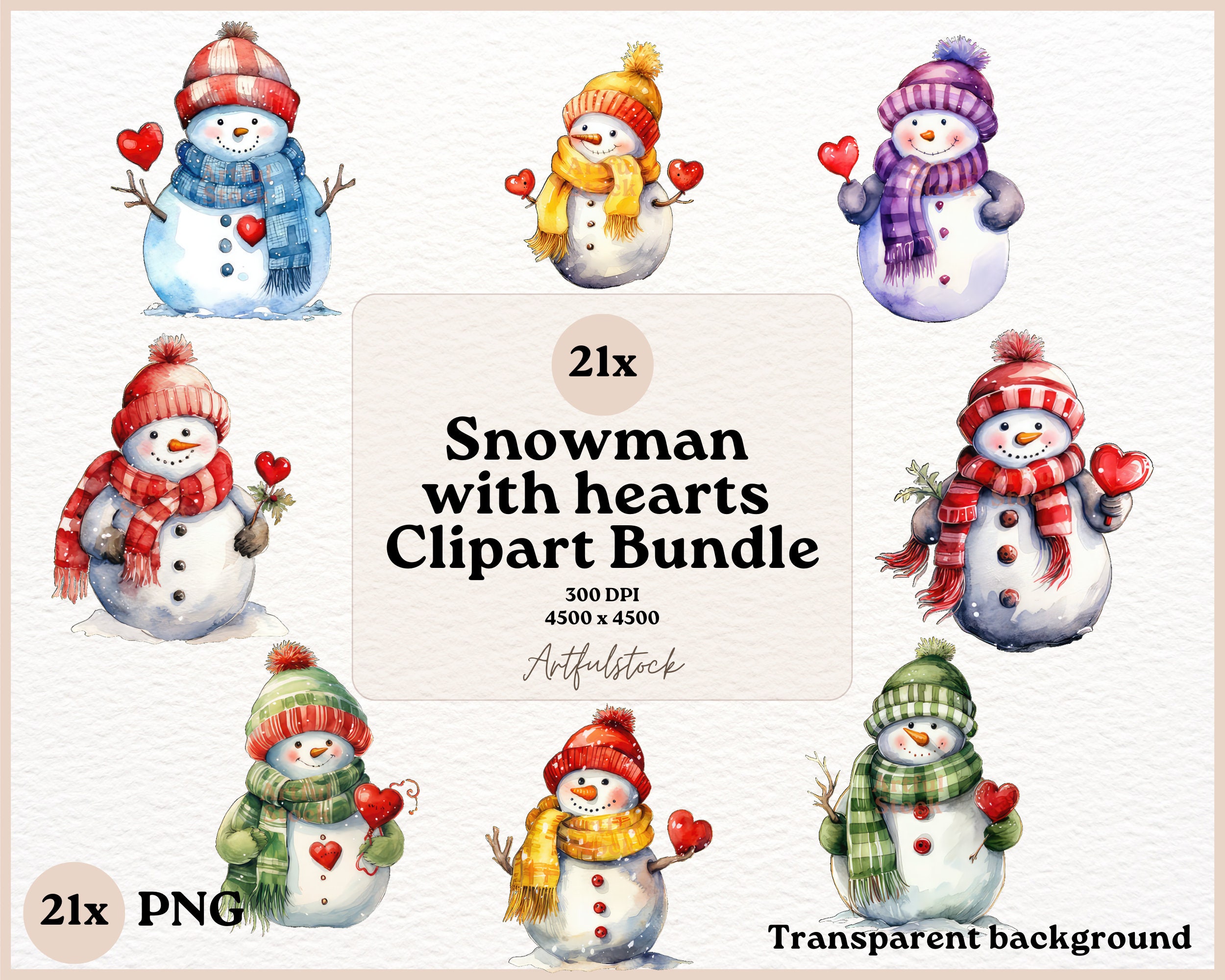 Snowman With Hearts Clipart, Snowman Clipart, Christmas Clipart, Love ...