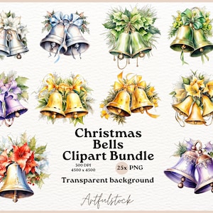 25 Watercolor Christmas Bells Clipart, Christmas Clipart, Christmas ...