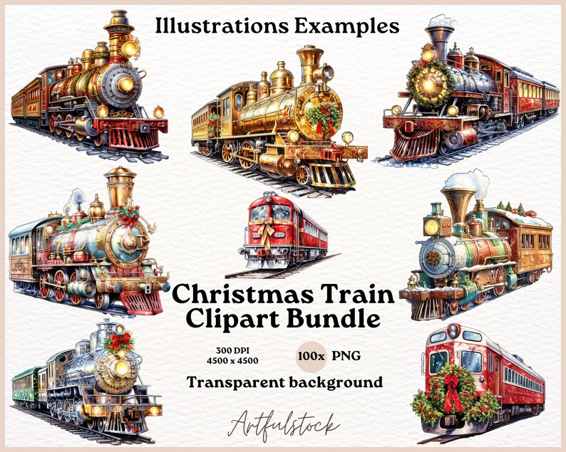 Watercolor Christmas Train Clipart PNG, Holiday Clipart, Winter Clipart ...
