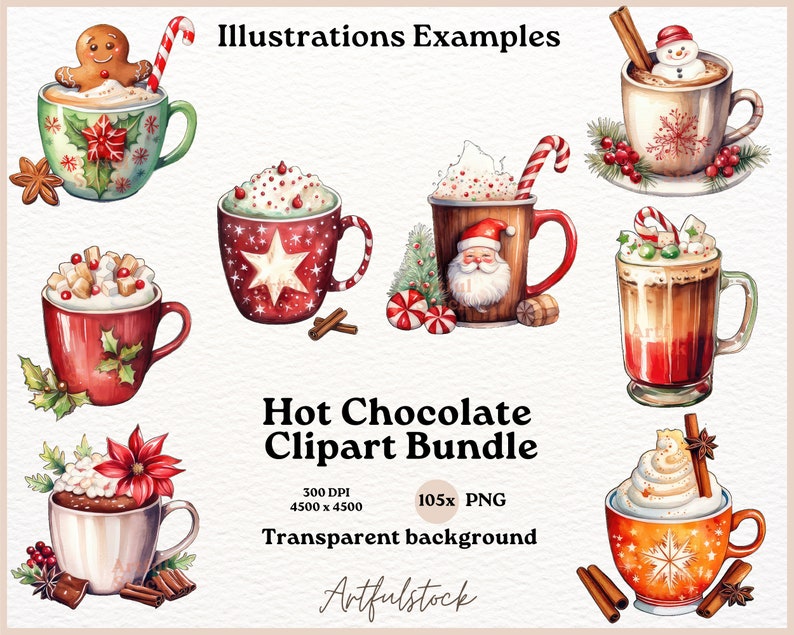 Watercolor Hot Chocolate Clipart, Hot Chocolate Clipart, Hot Cocoa ...