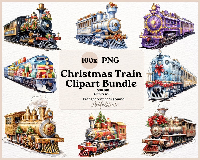 Watercolor Christmas Train Clipart PNG, Holiday Clipart, Winter Clipart ...